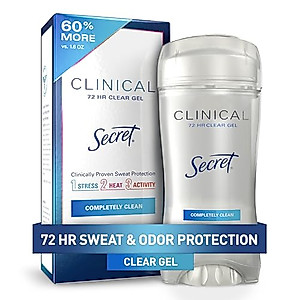 Secret Clinical Strength Antiperspirant Deodorant for Women, 3X Stress Protection, 72hr Sweat & Odor Protection, PH Balancing Minerals, Clear Gel, Completely Clean Scent, 2.6 oz
