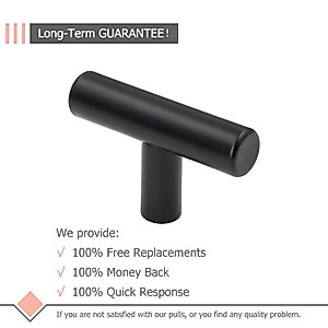 LONTAN 12 Pack Matte Black Kitchen LS201BK Modern T Cabinet Knobs Stainless Steel Dresser Drawer Knobs for Cupboard, Single Hole, Overall Length 2in