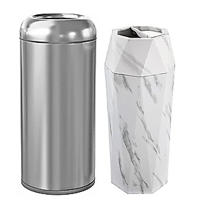 BEAMNOVA Bundle Metallic 15 x 31.5 in + White Marbling Diamond-Shape 12 * 28 in Commercial Stainless Steel Trash Can Outdoor Indoor Garbage Enclosure with Lid Inside Barrel Heavy Duty Waste Container