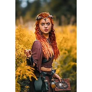 MOSTORY Brown Feather Witch Crown - Handmade Gothic Headpiece Elf Moon Cirlet with Crow Skull Dark Tiara for Women Witch Aesthetic Renaissance Halloween Cosplay Goth Wedding