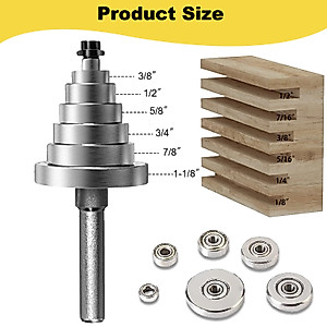 1/4 Inch Shank Rabbet Router Bit Set, 3 Pieces Carbide Tipped Rabbeting Router Bit with 6 Bearings Set, Interchangeable and Adjustable Bearing (Multiple Depths 1/8", 1/4", 5/16", 3/8", 7/16", 1/2")