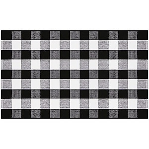 SHACOS Buffalo Plaid Rug 3'x5' Indoor Outdoor Black and White Buffalo Check Rug Front Porch Rug Plaid Door Mat Woven Cotton Area Rug Throw Plaid Rug for Kitchen Living Room Washable