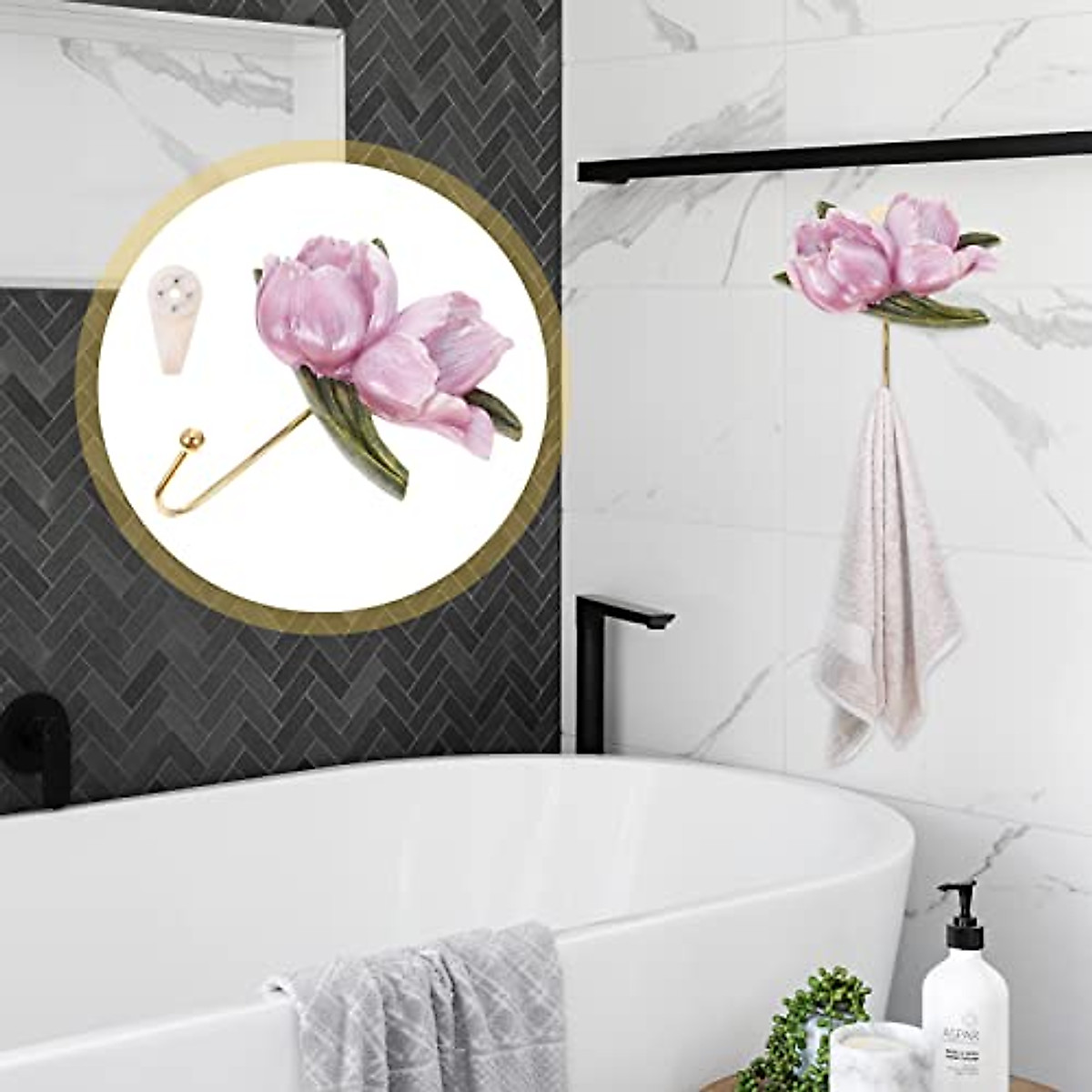 Cabilock Car Decor Heavy Duty Wallet Floral Wall Hooks 3D Tulip Coat Hooks Wall Mounted Towel Hanger with Picture Hooks Clothes Holder for Kitchen Bathroom Bedroom Jewelry Hanger Jewelry Stand