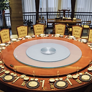 Turntable Dining Table Centerpiece Tabletop Rotating Tray Glass Turntable with Aluminum Alloy Bearing Smooth Swivel Serving Plate Tempered Glass Dining Table for Home Restaurant(Diameter 28 inch)