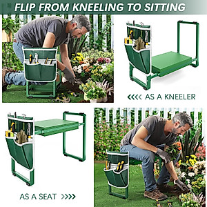 FLINTER 10.2" Wider Garden Kneeler and Seat, Heavy Duty Thick Gardening Bench for Kneeling and Seat - Garden Tools with Bags, Gardening for Women, Grandparents, Gardeners, Mom & Dad - Green
