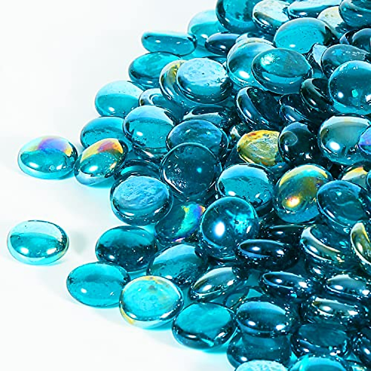 APROMISE Fire Glass for Fire Pit - 3/4 inch Fire Pit Glass Beads | Shiny Fire Glass for Propane/Gas Fire Pit and Fireplace | Flat Glass Marbles for Vase & Aquarium & Garden | 10lbs | Caribbean Blue