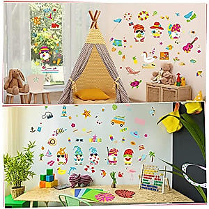 193 Pieces Summer Wall Sticker Gnome Wall Decals Hawaiian Tropic Wall Stickers Window Clings Peel and Stick Wallpaper Colorful Art for Kids Toddlers Adults Home Classroom Nursery Beach Party Supplies