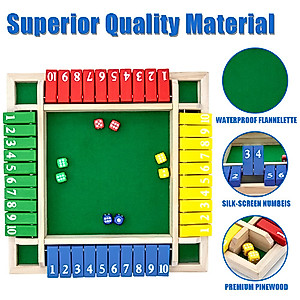 Shut The Box Game, 12 Inches Family Wooden Board Table Math Dice Games for Adults and Kids, 2-4 Player Classics Tabletop Version Games for Classroom,Home,Party or Pub