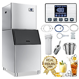 YITAHOME Commercial Ice Maker Machine 550LBS/24H with 360 LBS Storage Bin, Industrial Ice Machine with Ice Scoop & Bucket, Stainless Steel Industrial Ice Maker for Restaurant Bar Business Cafe Shop