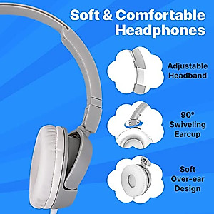 PYLE Lightweight Kids Wired Headphones - Foldable Adjustable Corded On Ear Headset for Children/Boys/Girls - Smartphones/Computer/Tablet/School/Kindle/Airplane Travel,Grey