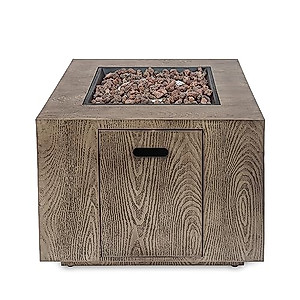 Christopher Knight Home Aaron Outdoor 33-Inch Square Fire Pit, Brown Wood Pattern