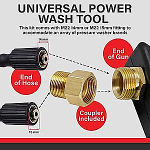 PROWESSPRO Pressure Washer Gun with Pressure Washer Wand Extension Replacement and 5 Nozzle Spray Tips, Power Washer Gun with M22 14mm and M22 15mm Fitting, 40 Inch Adjustable Length (40 Inch)