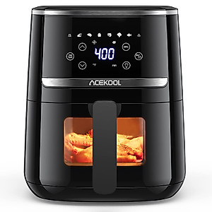 Air Fryer 5 Quart, Digital Display Air Fryer Toaster Oven Combo with 8 Cooking Presets Oilless Cooker for Quick Meal, Visible Window, UP to 400℉, Dishwasher Safe Basket, Nonstick Silicone Liner, Timer