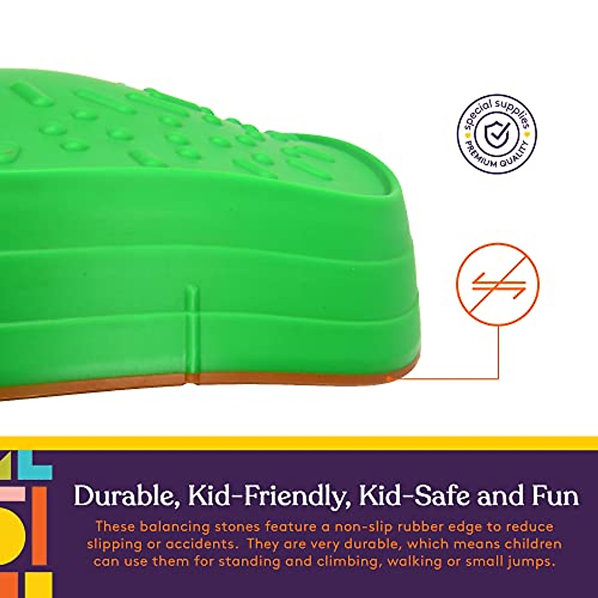 Special Supplies Stepping Stones for Kids, 5 Balance Indoor and Outdoor Blocks Promote Coordination, Balance, Strength, Child Safe Rubber, Non-Slip Edging, Stackable (Primary)