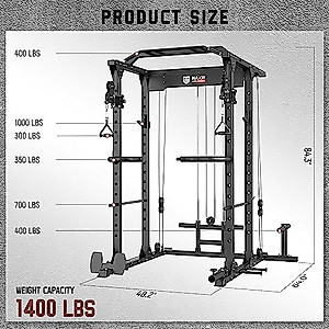 MAJOR LUTIE Fitness Power Cage with 245LBS Cast Iron Weight Plates and Olympic Barbell, PLM03 All-in-One Multi-Function Power Rack with Adjustable Cable Crossover System and Exercise Attachment Black