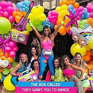 80S Music Themeballoon garland arch kit 150pcs hot pink blue green with guitar disco ball star mylar balloon for back to 80s 90s retro disco Birthday party graduation decorations