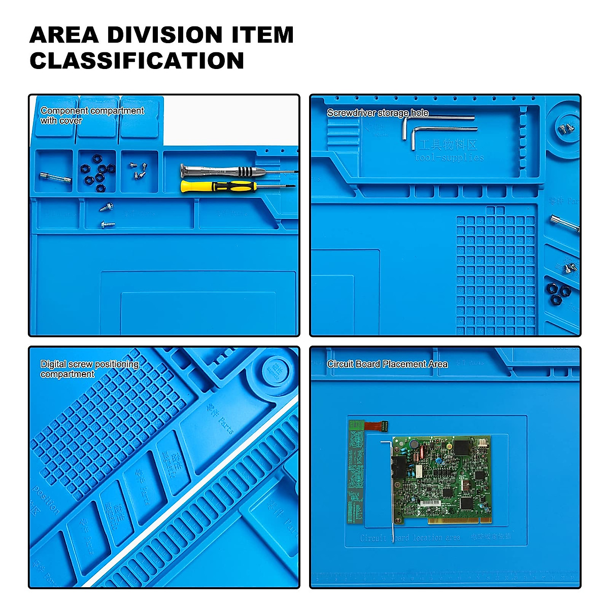 Akeoil Premium Heat Resistant Solder Pad, Large Anti-static Magnetic Silicone Pad, Repair Pad With Scale, for Cell Phone, Computer and Other Electronic Repairs, 17.7 "*11.8", Blue