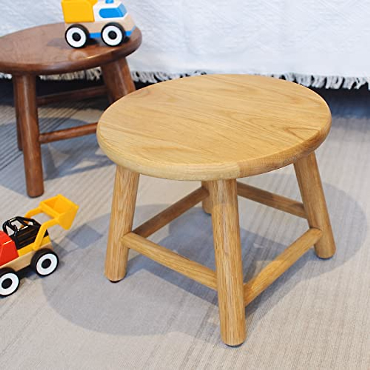 CONSDAN Kids Stool, Milking Stool, USA Grown Oak, Plant Stand, Handcrafted Solid Wood Stool, 9" Low Stool, Round Step Stool, Wooden Stool for Kids, Small Short Stool, Shoe Changing Stool(Natural)