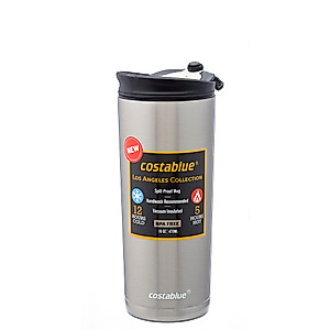 costablue Travel Coffee Mug 16 Oz. Stainless Steel, Leak Proof Dishwasher Safe Lid, Double Wall Coffee Cup, Reusable Insulated Tumbler for Hot & Cold Beverages Eco friendly