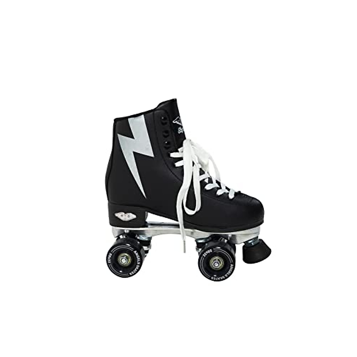 Angels Skates (Thunder Bolt Black, 8) - Kids' & Women's Roller Skates - Premium Quality PU Leather Quad Roller Skates - Non Adjustable High- top Perfect Indoor Outdoor Girls Retro Skates - 1-13 Sizes