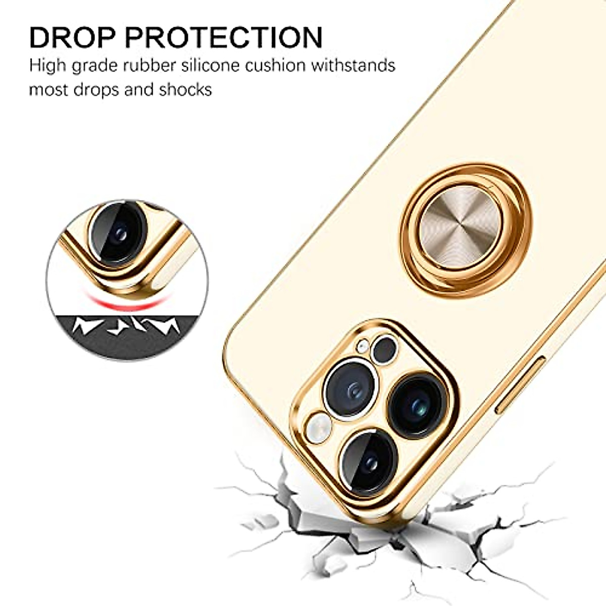 BENTOBEN iPhone 14 Pro Max Case, Slim Lightweight 360° Ring Holder Kickstand Support Car Mount Shockproof Women Men Non-Slip Protective Case for iPhone 14 Pro Max 6.7", White