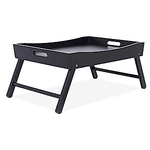 BIRDROCK HOME Wood Bed Tray with Folding Legs - Work from Home - Wide Breakfast Serving Tray Lap Desk with Sides and Handles - Black