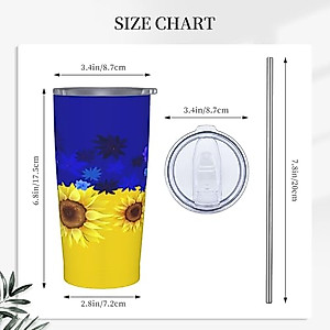 VKKOEWL Sunflowers And Blue Ukraine Stainless Steel Insulated Tumbler 20 Oz Travel Water Bottle Coffee Mug Drink Cup With Lid Straw