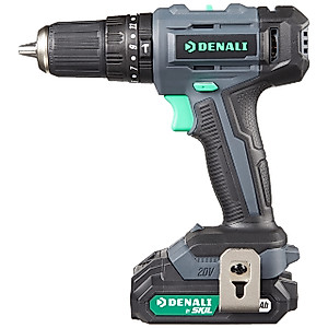 Amazon Brand - Denali by SKIL 20V Cordless Hammer Drill Kit with 2 x 2.0Ah Lithium Batteries and Charger, Blue