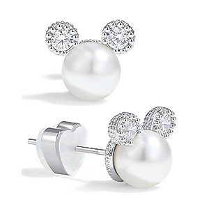 PANSTAR Pearl Earrings for Women Cute Stud Hypoallergenic Sterling Silver Ear posts Small Mini Mouse Earrings For Women| Jewelry for Women| Come with Gift Box
