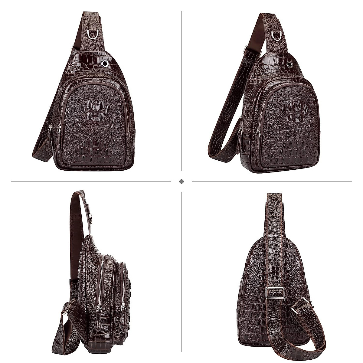 PIJUSHI Crocodile Leather Sling Bag for Men Casual Daypack Sling Backpack(PE020 Coffee RP)