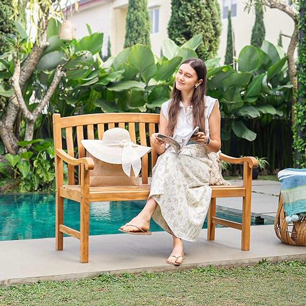 Cambridge Casual Outdoor Garden Bench for Patio Furniture, 4-Foot, Arie/Natural Teak