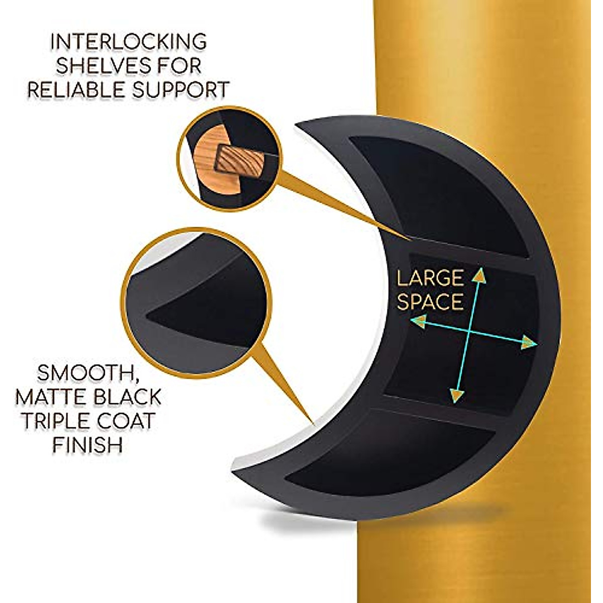 Crescent Moon Shelf Gothic Decor - Large, Sturdy and Reversible Wall Crystal Display Shelf and Gothic Home Moon Decor for Essential Oils, Wiccan Decor and Crystal Shelf Display Black Moon Wall Decor