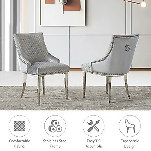 Anewsun 5 Pieces Dining Table Set for 4, Modern Kitchen and Dining Room Sets for 4 with Silver Metal Circle Base Dining Table and Silver Gray Velvet Upholstered Dining Chairs