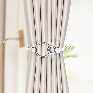 Magnetic Curtain Tiebacks, 1pc Twisted Knot Drape Holdbacks Strong Magnetic Tie Band for Home and Office, Strong Magnetic Curtain Buckles for Decoration (Silver)