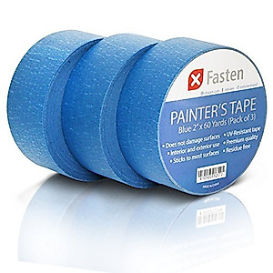 XFasten Professional Blue Painters Tape 2-Inches x 60 Yards (3-Pack) Blue Painters Masking Tape Bulk - Sharp Edge Line Technology, Produces Sharp Lines | Residue-Free and Artisan Grade Wall Trim Tape