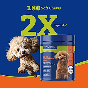 YoYoBay Dog Multivitamin Chewable Supplement - Dog Vitamins and Supplements - 180 Soft Chews, Duck & Pear Flavor - Immune & Energy Boost, Joint Support, Skin & Coat Care - Vitamins A, B, C, D, E