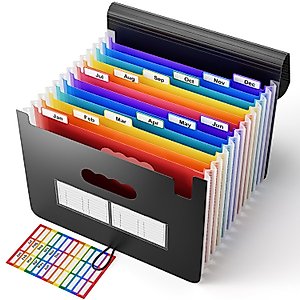 ABC life 12 Pockets Accordion File Organizer, Expanding File Folders, Portable Monthly Bill Receipt Organizer with Colorful A-Z Tabs, Desktop Folders Letter A4 Paper Document Storage for Home Office