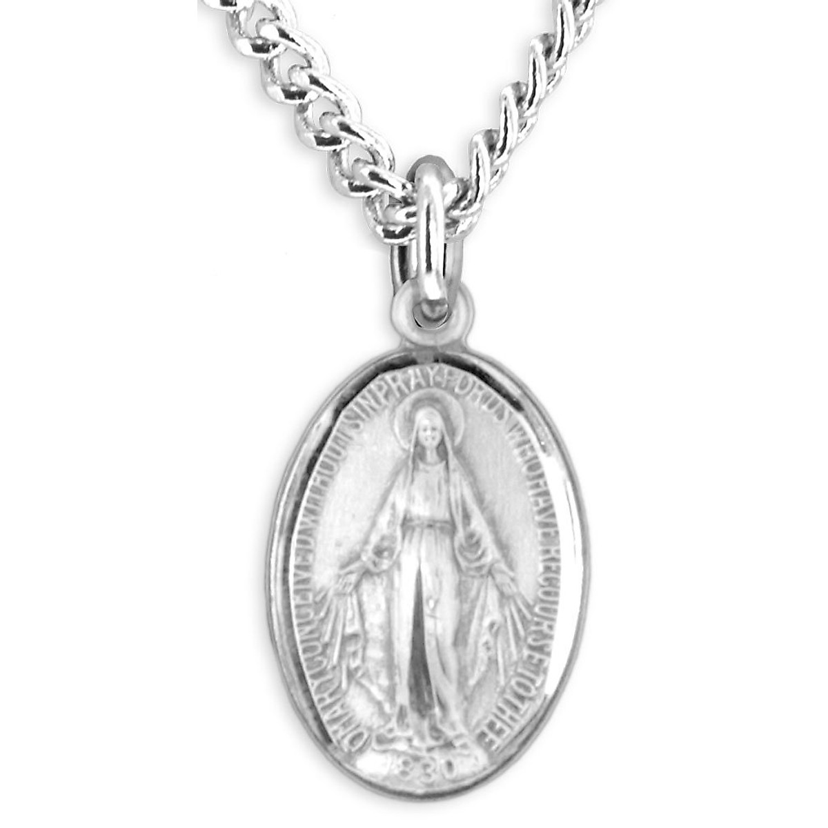 Heartland Store Women's Sterling Silver Small Oval Miraculous Pendant Oval Matte Finish + 18 Inch Rhodium Plated Chain