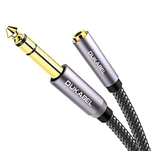 DUKABEL TopSeries Long 6.35mm (1/4 inch) to 3.5mm (1/8 inch) Headphone Jack Adapter -8ft (2.4m) 1/8 Female to 1/4 Male Extension Cable 3.5 to 6.35 for Mixer Guitar Piano Amplifier Speaker and More