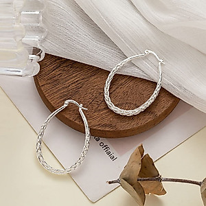 PABBEU Silver Hoop Earrings, Oval Silver Hoop Earrings for Women, S925 Sterling Silver Lightweight Big Hoop Earrings, Hypoallergenic Silver Hoop Earrings 42mm