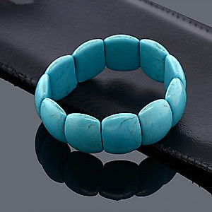 Gem Stone King 7.5 Inch Simulated Turquoise Howlite Beads Stretch Bangle Bracelet For Women 20MM