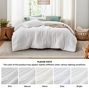 Bedsure Boho Comforter Set Queen - Bright White Tufted Bed Set, 3 Pieces Farmhouse Shabby Chic Embroidery Bedding, Striped Pattern Comforter for All Seasons