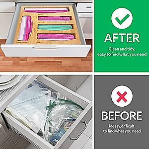 Gelmaza Bamboo Ziplock Bag Organizer for Kitchen Drawer, Food Storage Baggie Organizer Wall Mount, Sandwich Snack Bag Organizer, Plastic Bag Organizer Holder For Gallon, Quart, Sandwich, Snack