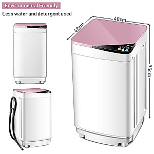 SAFEPLUS Full-Automatic Portable Washing Machines, 7.7 lbs Load Capacity Mini Washer Machine with Spin and Built in Barrel Light for Dorms Apartments RV and Camping（Pink)
