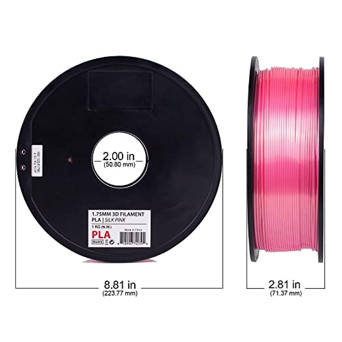 Micro Center Inland Pink Silk PLA 3D Printer Filament, Pink Shiny 3D Printing Filament 1.75mm, Dimensional Accuracy +/- 0.03 mm - 1 kg Spool (2.2 lbs), Clog Free Colorful Filaments
