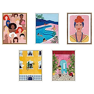 Kate and Laurel Sylvie Lisbon Framed Canvas Wall Art by Maja Tomljanovic, 18x24 White, Colorful Feminine Art Decor