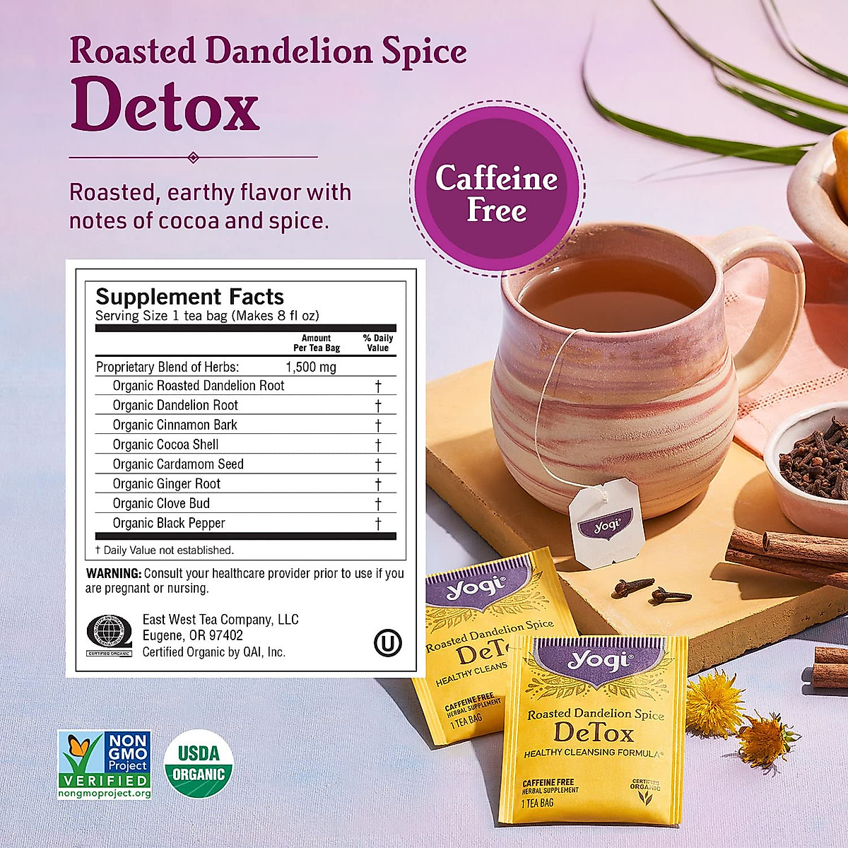 Yogi Tea Herbal DeTox Variety Pack - 16 Tea Bags per Pack (3 Packs) - Organic Detox Tea Sampler - Includes DeTox Tea, Peach DeTox Tea & Roasted Dandelion Spice DeTox Tea - Tea Assortment