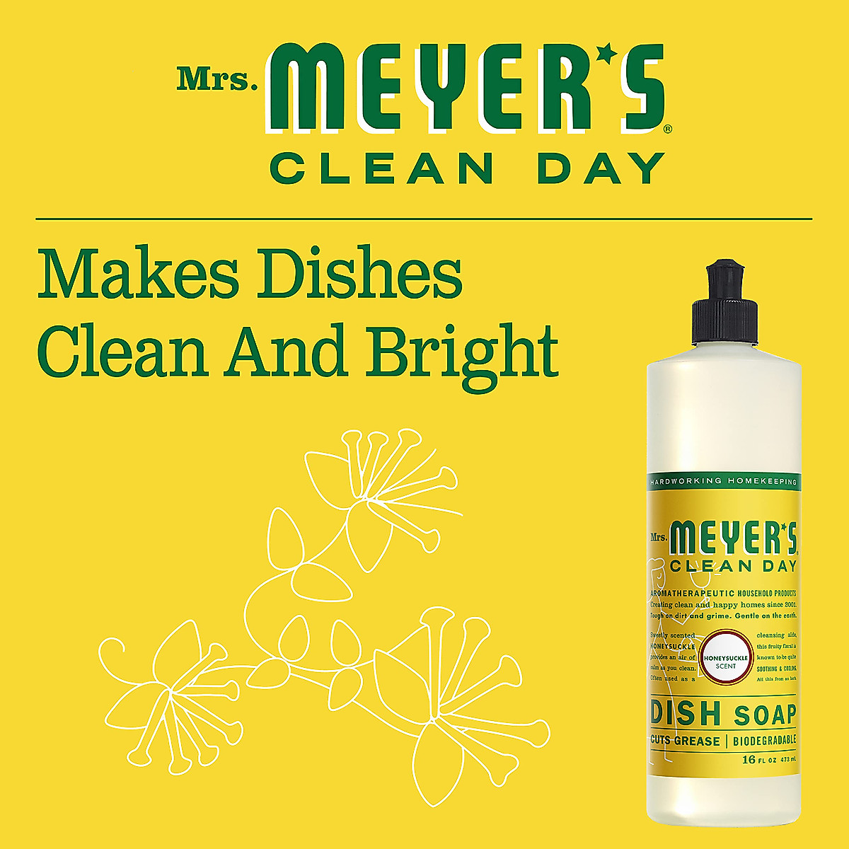 Mrs. Meyers Clean Day Liquid Dishwashing Soap, Honeysuckle, 16 oz 1 pack