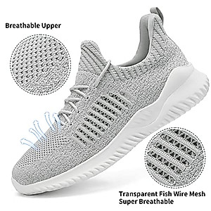 Akk Men's Running Shoes Walking Tennis Gym Sneakers Slip On Memory Foam Lightweight Shoes Grey 14