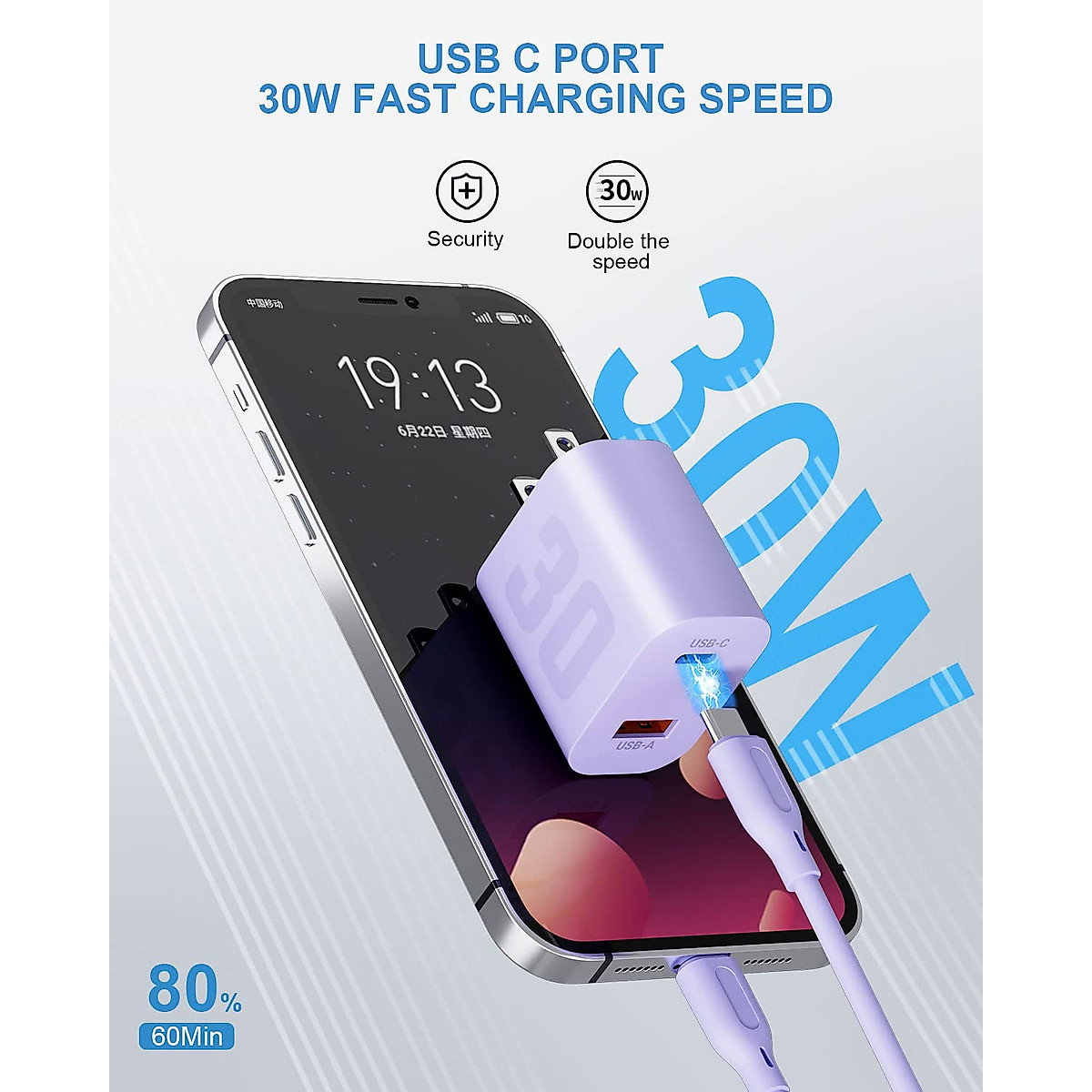 USB C Charger Pink Dual Port Phone Wall Adapter, Lemi 30w Power iPad USB A Type C Fast Charging Block GaN Chip, Compatible with iPhone15 14 13 Max 12 11 X Samsung Galaxy S22 Note 20 Google Pixel